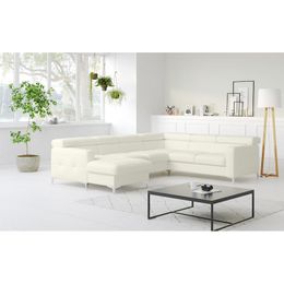 COTTA Wohnlandschaft &raquo;Sammy U-Form, B: 304 cm&laquo; Kopfteilverstellung, optional Schlaffunktion & Bettkasten wei&szlig; NaturLEDER , die R&uuml;ckseite ist mit 