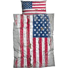 CASATEX Bettw&auml;sche &raquo;Stars & Stripes&laquo; 2 Stk. mit Flagge blau Renforc&eacute;, Obermaterial: 100% Baumwolle B/L: 155cm x 220cm, 1 Stk., 1 Stk., Renforc&eacute;, B/L: 