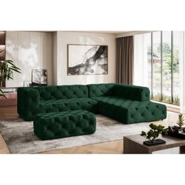 Home Affaire Ecksofa &raquo;FOLLINA&laquo; L-Form, mit klassischer Chesterfield-Knopfheftung gr&uuml;n 100% Polyester B/H/T: 325cm x 71cm x 228cm, Samtoptik, Ottomane 