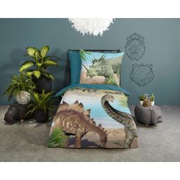 Good Morning Babybettw&auml;sche &raquo;Dino&laquo; 2 Stk. 100% Baumwolle, Renforc&eacute;, Rei&szlig;verschluss, Wendeoptik, Baby Junge, Dino bunt Renforc&eacute;, Obermaterial: 100% 