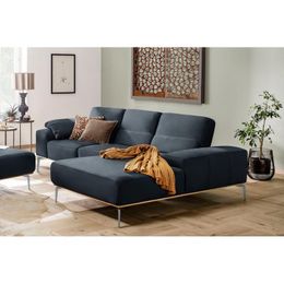 W.Schillig Ecksofa &raquo;run, Designsofa mit tollem Sitzkomfort, L-Form&laquo; mit elegantem Holzsockel, F&uuml;&szlig;e in Chrom gl&auml;nzend, Breite 279 cm blau Longlife Xtra