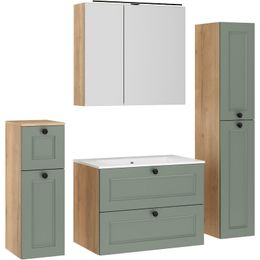Nobilia Badm&ouml;bel-Set &raquo;Cascada&laquo; Set, mit Waschbecken, inkl. Spiegelschrank mit Beleuchtung, 4 Stk. tlg. gr&uuml;n B/H/T: 160cmcm x 169cmcm x 48,7cmcm
