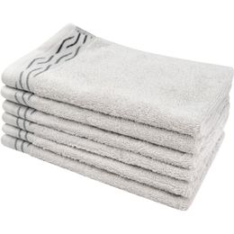Dyckhoff Gaestehandtuecher &raquo;Wave&laquo; mit Jacquard-Bord&uuml;re silber Frottier, Baumwolle B/L: 30cmx50cm, 6 Stk., Wellen, Frottier