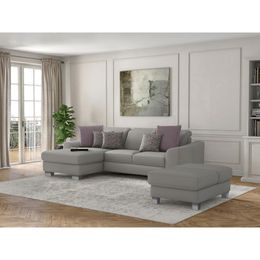 Sit & More sit&more Ecksofa &raquo;Dundee L-Form&laquo; mit Federkern und Edelstahlf&uuml;&szlig;en, wahlweise mit Kopfteilverstellung silber B/H/T: 264cm x 86cm x 175cm, Luxus-