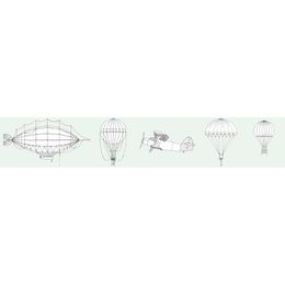 marburg Kindertapete Motiv matt Zeppelin, Flugzeug, moderne Tapete f&uuml;r Wohnzimmer Schlafzimmer gr&uuml;n Vlies B/L: 0,18m x 5m, Rollen: 1