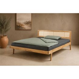 OTTO home Massivholzbett &raquo;H&auml;llevik, Kopfteil h&ouml;henverstellbar, Eiche massiv, mit Wiener Geflecht&laquo; skandinavischer Stil, Made in EU, FSC -zertifiziert,