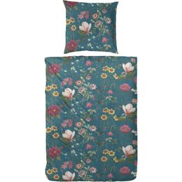 Primera Bettw&auml;sche &raquo;Mako-Satin Bettw&auml;sche Wilder Garten&laquo; 2 Stk. mit einem romantischen Blumenmuster gr&uuml;n Mako-Satin, Obermaterial: 100% Baumwolle B/L: 155cm x