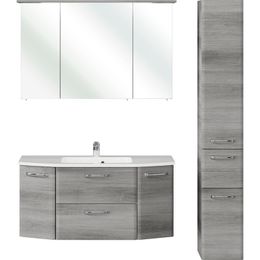 Badm&ouml;bel-Set &raquo;Quickset 3-teilig, Mineralmarmor-Waschtisch und LED-Spiegelschrank&laquo; 4 Stk. tlg. grau Holzwerkstoff B/H/T: 145cmcm x 200cmcm x 48cmcm