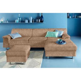 DOMO collection Ecksofa &raquo;Jamie, modern und elegant, Fu&szlig;h&ouml;he 9cm, L-Form,&laquo; wahlweise mit Bettfunktion braun B/H/T: 251cm x 72cm x 80cm, Microfaser 