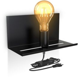 B.K.LICHT Wandleuchte E27 1 Stk. verstellbare Wandlampe mit Ablage, Kabelschalter, schwarz, 1-flammig schwarz 1, H: 12cm, 1 Stk.