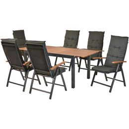 Merxx Garten-Essgruppe &raquo;&raquo;Thasos&laquo;&laquo; Set, 13 Stk. tlg. folierte Armlehnen und Tischplatte in Holzoptik grau Aluminium, Kunststoff Auszugsplatte, 
