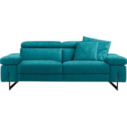 Egoitaliano 2,5-Sitzer &raquo;Candice, elegant und edel, hochwertiges Designsofa, bequem&laquo; Kopfteile manuell verstellbar, titanumfarbene Kufenf&uuml;&szlig;e blau B/H/T: 222cm x 