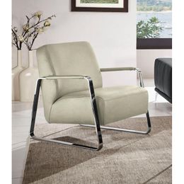 W.Schillig Cocktailsessel &raquo;quadroo Designsessel, Loungesessel&laquo; mit bezogenen Armlehnen, Gestell in Chrom gl&auml;nzend beige Velourgewebe V41 (100% 