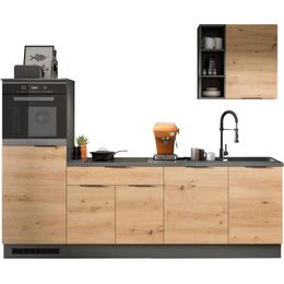 KOCHSTATION K&uuml;chenzeile &raquo;KS-Lulea&laquo; Breite 260 cm, ohne E-Ger&auml;te, mit 3 cm starker Arbeitsplatte schwarz B/H/T: 260cm x 222cm x 60cm,mit glatten 