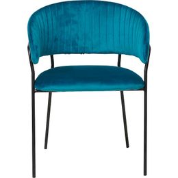 Salesfever Esszimmerstuhl &raquo;Idro Komfortabler Polsterstuhl&laquo; () 1 Stk.Abgerundeter R&uuml;cken mit L&auml;ngsstepppung blau Metall, Polyester B/H/T: 55cm x 80cm x
