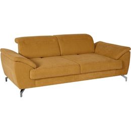 Sit & More sit&more 2,5-Sitzer &raquo;Percy&laquo; 12 cm Fu&szlig;h&ouml;he, Sitztiefenverstellung, wahlweise Kopfteilverstellung gelb B/H/T: 207cm x 77cm x 112cm, Luxus-Microfaser 