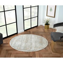 MyFlair Teppich &raquo;My Floor, LAGERR&Auml;UMUNG!&laquo; rund 10 mm H&ouml;he Kurzflor, Retro-Style, besonders weich durch Microfaser beige Polyester B : 120cm &Oslash; 120cm 1 Stk., 