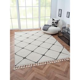 MyFlair Hochflor-Teppich &raquo;Moroccan Square&laquo; rechteckig 24 mm H&ouml;he modern, marokkanisches Design, Rauten Muster, weich durch Hochflor schwarz-wei&szlig; Polyester, 