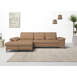 OTTO home Ecksofa &raquo;Costello L-Form, B: 301cm, Sitztiefen & Armteilverstellung, Federkern&laquo; 3 Nierenkissen, optional Schlaffunktion & Bettkasten braun 