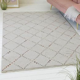 OTTO home Teppich &raquo;Thoren&laquo; rechteckig 12 mm H&ouml;he weicher Kurzflor, Rautenmuster mit Fransen, Wohnzimmer, Schlafzimmer beige Polyester B : 133cm 1 Stk.