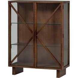 Woood Vitrine &raquo;Kella Mangoholz mit Glast&uuml;ren und Glasablagen B 100 x D 44 x H 132 cm&laquo; Wandbefestigung empfohlen, Tragkraft 5&ndash;7 kg pro Glasboden braun 