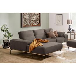 W.Schillig Ecksofa &raquo;run, Designsofa mit tollem Sitzkomfort, bequem, L-Form&laquo; mit Holzsockel, F&uuml;&szlig;e in Schwarz pulverbeschichtet, Breite 299 cm braun 