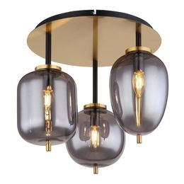 Globo LIGHTING Deckenleuchte &raquo;BLACKY I&laquo; E14 1 Stk. H&auml;ngeleuchte Messing matt, Rauchglas, 3 Gl&auml;ser, E14 3, &Oslash; 46cm H: 36cm, 1 Stk.