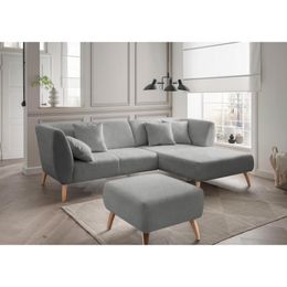 Home Affaire Ecksofa &raquo;Lazio modern und bequem, schmale Armlehnen, tolle Detailverarbeitung&laquo; Holzfu&szlig;farbe w&auml;hlbar, inkl. 4x Zierkissen grau 100% 