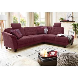 Home Affaire Ecksofa &raquo;Trondheim L-Form&laquo; mit Federkern und Knopfheftung im R&uuml;cken, F&uuml;&szlig;e Buche dunkel lila Struktur fein (100% Polyester);Flachgewebe (