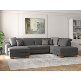 Sit & More sit&more Wohnlandschaft &raquo;Dundee U-Form&laquo; mit Federkern und Massivholzf&uuml;&szlig;en, wahlweise mit Kopfteilverstellung grau B/H/T: 338cm x 86cm x 219cm, 