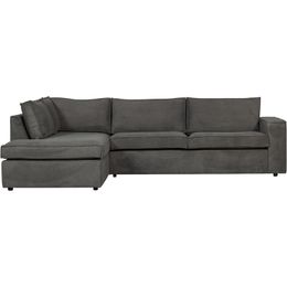 Woood Ecksofa &raquo;Thomas Rippenkord-Bezug mit Kunststofff&uuml;&szlig;e H 92x B 283x D 197cm&laquo; Tragkraft 400 kg, Losse Sitz- und R&uuml;ckenkissen, Pfleiglicht grau B/H/T