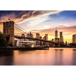 papermoon Fototapete &raquo;Bridge Brooklyn at Sunset&laquo; glatt bunt Vlies B/L: 2,5m x 1,86m, Bahnen: 5 Stk.