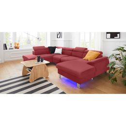 COTTA Wohnlandschaft &raquo;Komaris U-Form, B: 320 cm&laquo; mit Kopfteilverstellung, optional Schlaffunktion, Bettkasten & Licht rot Microfaser PRIMABELLE (100% 