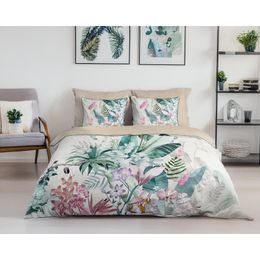 Good Morning Wendebettw&auml;sche &raquo;Novaa&laquo; 2 100% Baumwolle, Renforc&eacute;, Rei&szlig;verschluss, Wendeoptik, Bl&auml;tter bunt Satin, Obermaterial: 100% Baumwolle B/L: 