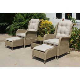 Garden Pleasure Garten-Essgruppe &raquo;, Sessel-Set &raquo;VALENCIA&laquo;&laquo; Set, 2 Sessel, 2 Hocker, Tisch LxB: 54x43 cm, inkl Auflagen beige Stahl, Wicker/Kunststoffgeflecht 