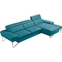Egoitaliano Ecksofa &raquo;Princess, elegantes Designsofa mit erstklassigem Sitzkomfort, L-Form&laquo; mit Recamiere, inkl. Kopfteilverstellung, edle Designmetallf&uuml;&szlig;e blau 