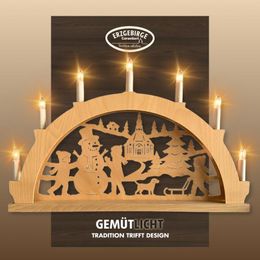 Weigla LED Schwibbogen &raquo;Wintergru&szlig; aus Seiffen, Lichterbogen aus Holz, NATUR&laquo; beige Holzwerkstoff B/H/T: 52cm x 32cm x 4,5cm