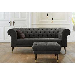 Home Affaire Hocker &raquo;Tinnum&laquo; grau Luxus-Microfaser Vintageoptik (66% PU, 27% Polyester, 7% Baumwolle);Struktur weich( 97% Polyester, 3% Polyacryl) B/H