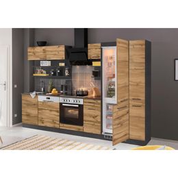 KOCHSTATION K&uuml;chenzeile &raquo;KS-Tulsa&laquo; ohne E-Ger&auml;te, Breite 300 cm, schwarze Metallgriffe, MDF Fronten braun B/H/T: 300cm x 60cm