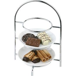 APS Servier-Set &raquo;Serviergestell, H&ouml;he ca. 26 cm, innerer Ring ca. &Oslash; 10,5 cm&laquo; f&uuml;r 3 Teller bis max. &Oslash; 17 cm, 3-stufig grau Metall B/H/L: 18,5cm x 26cm 