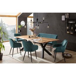 Salesfever Eckbankgruppe &raquo;Eckbankgruppe im Landhausstil&laquo; Set, 6 Stk. tlg. R&uuml;ckenfl&auml;che mit aufw&auml;ndiger Rautensteppung gr&uuml;n Massivholz, Metall, 