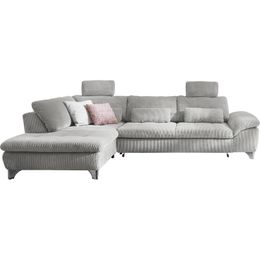 Die PlanBar Ecksofa &raquo;Ottomane MP-IN14007 L-Form, Breite 306 cm&laquo; wahlweise mit Schlaffunktion und verstellbaren Kopfst&uuml;tzen, in Cord grau 100% 