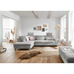 Die PlanBar Ecksofa &raquo;Ottomane MP-IN14007 L-Form, Breite 306 cm&laquo; wahlweise mit Schlaffunktion und verstellbaren Kopfst&uuml;tzen, in Cord grau 100% 
