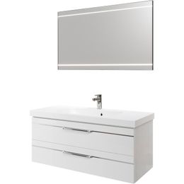 Badm&ouml;bel-Set &raquo;Balto 2-teilig Mineralmarmor-Waschtisch mit LED-Spiegel, 123 cm breit&laquo; 2 Stk. tlg. wei&szlig; Holzwerkstoff B/H/T: 123cmcm x 200cmcm x 