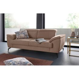 Sit & More sit&more 2-Sitzer &raquo;Percy&laquo; 12 cm Fu&szlig;h&ouml;he, Sitztiefenverstellung, wahlweise Kopfteilverstellung beige B/H/T: 197cm x 77cm x 112cm, Feinstruktur,mit 