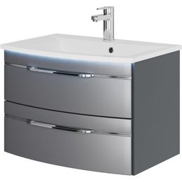 Waschtisch &raquo;Serie 7045 Mineralmarmor-Waschtisch und Unterschrank, 71,5 cm breit&laquo; Waschplatz mit 2 Schubladen, Badm&ouml;bel Set mit Waschtisch grau 