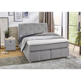 Jockenh&ouml;fer Boxspringbett &raquo;Bella erh&auml;ltlich in 140 & 180cm Breite&laquo; mit Kaltschaum-Topper und Rauchglas-Steinen grau Bettgestell und seitliche Einfassung der 