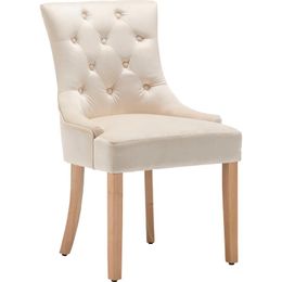 M&ouml;bilia 4-Fu&szlig;stuhl &raquo;Doncaster&laquo; (Set) 2 Stk.mit Knopfheftung im R&uuml;cken beige Samt (100% Polyester), Heveaholz B/H/T: 56cm x 91cm x 63cm, 2 Stk., Samt, Creme,