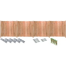 TETZNER & JENTZSCH Sichtschutzelement &raquo;LAKEWOOD 2&laquo; Rustikale Optik dank Fertigung aus Bonanzabohlen beige Edelstahl, Massivholz H/L: 180cm x 7,65m, Pfosten: 5 Stk.