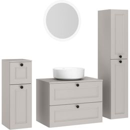 Nobilia Badm&ouml;bel-Set &raquo;Cascada&laquo; Set, inkl. Aufsatzwaschbecken und beleuchtetem Spiegel mit Touch-Sensor, 4 Stk. tlg. beige B/H/T: 160cmcm x 172cmcm x 